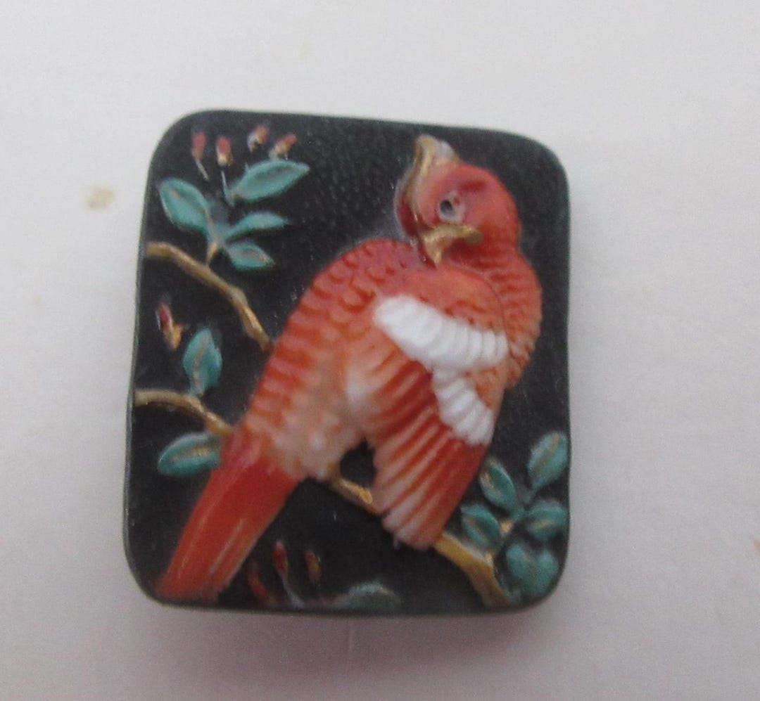 Beautiful Arita Red Parakeet Button-jp683-rare Japanese Arita/tokishane ...