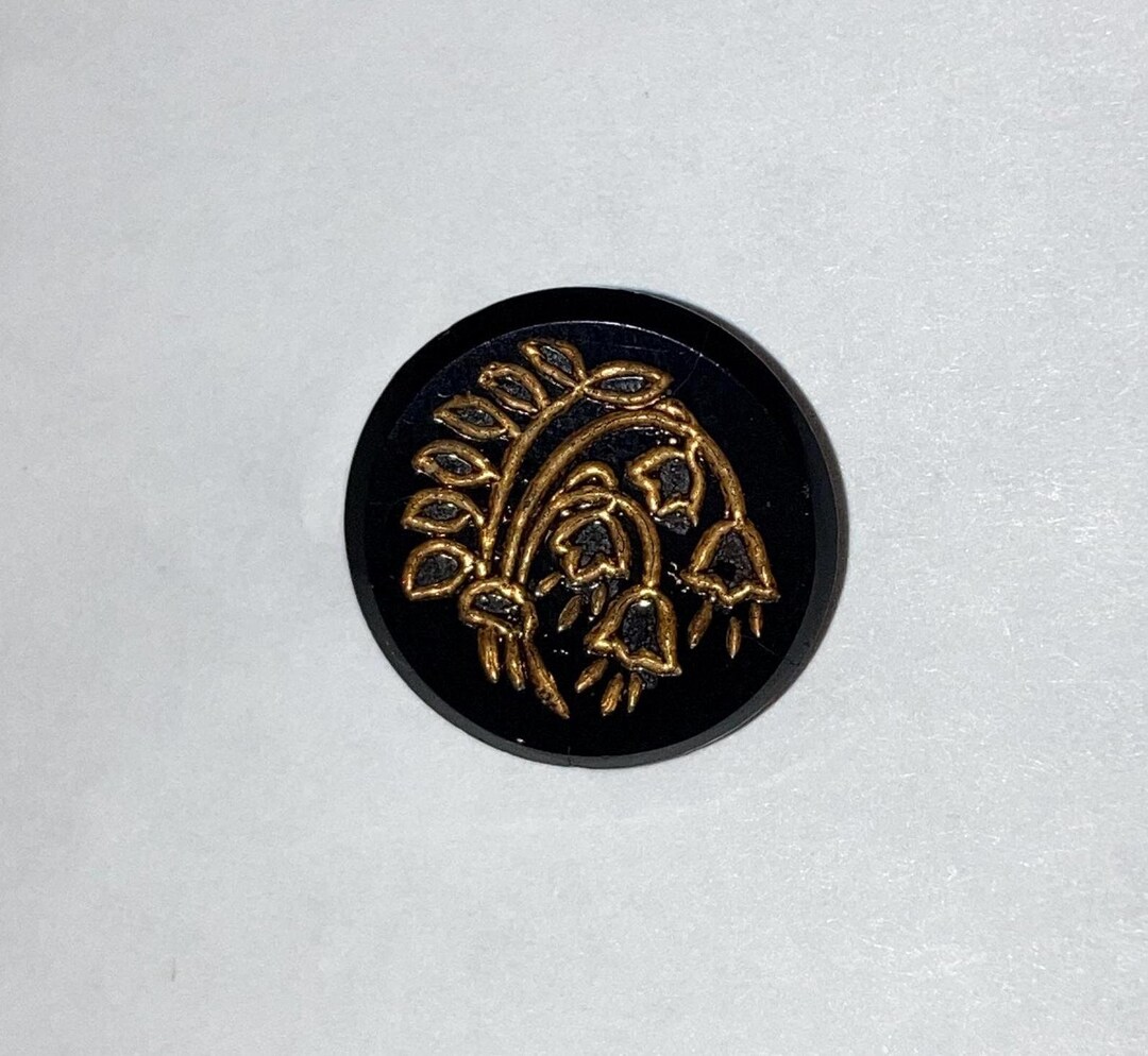 Black Glass Aristocrat Button-bg86-lily of the Valley in Silver and ...