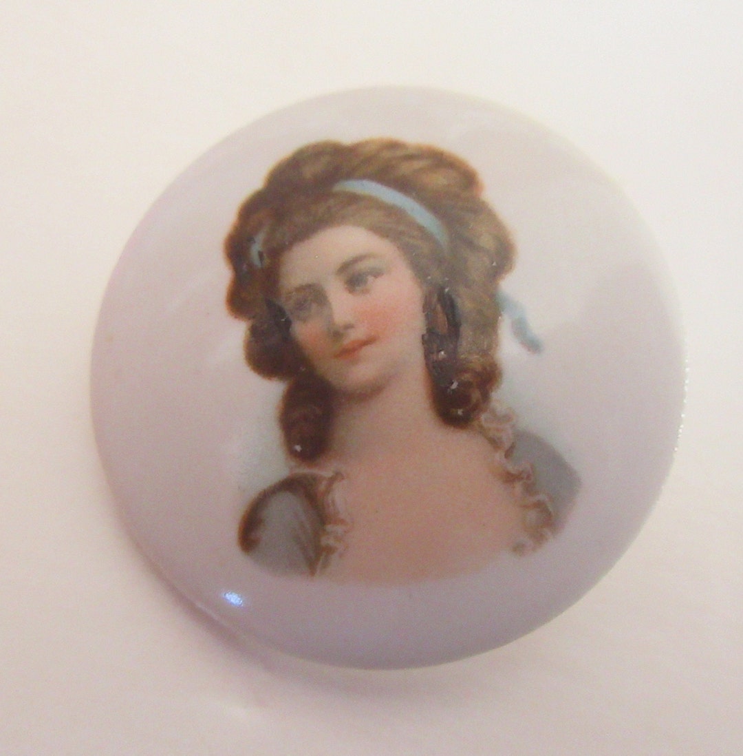 Beautiful Lady's Bust on Porcelain Button, JP37, Transfer of Vintage ...