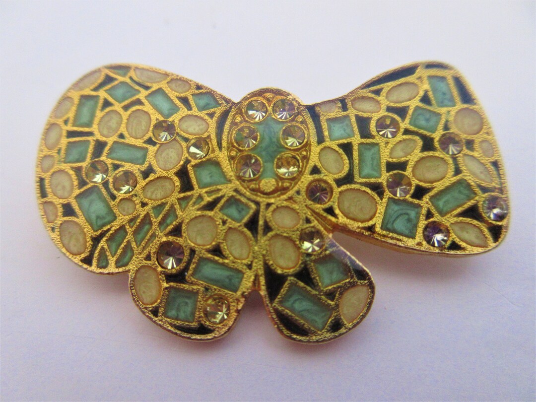 Lovely Cold Enamel CPE BOW BUTTON From Italy-e57-in Plique a Jour Style ...