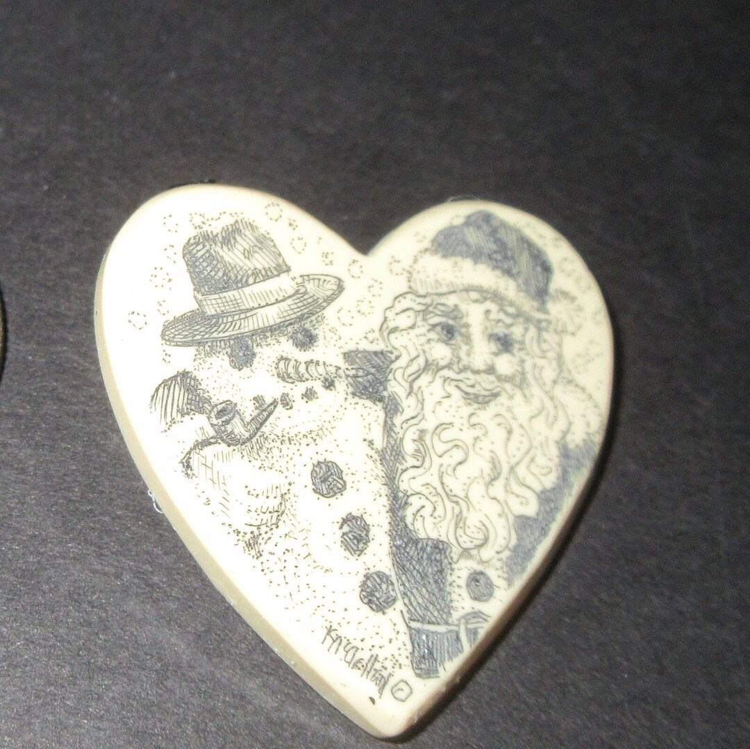 Scrimshaw Button, Resin Button, TL67, "pals Forever"- Santa & Frosty ...
