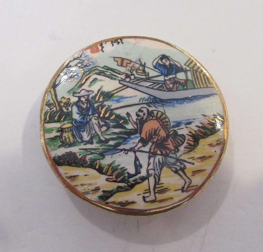 Stella Rzanski Satsuma Porcelain Button-j139-2007-stylized Japanese ...