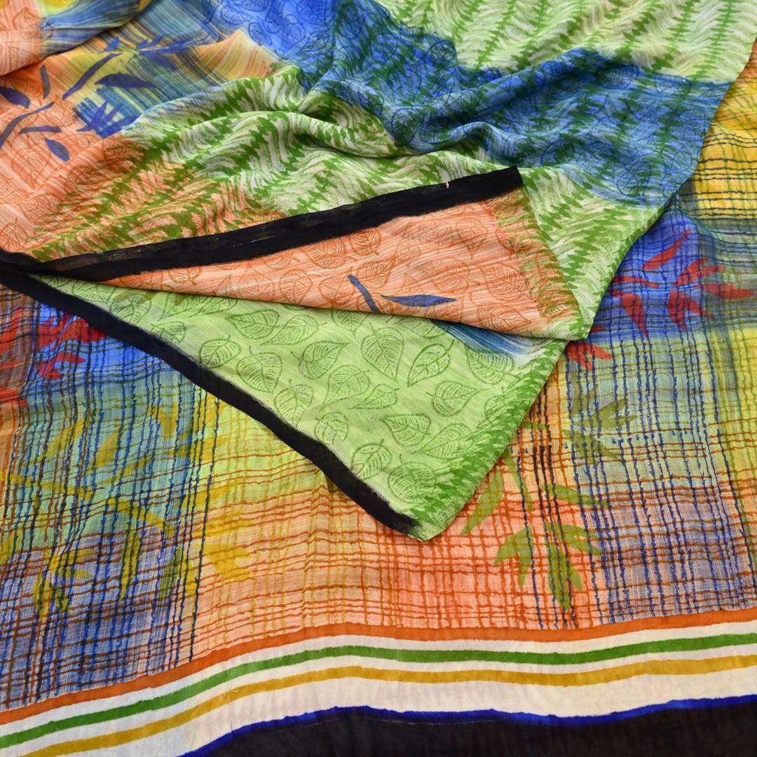 Indian Women Vintage Multi Sarees 100% Pure Georgette Silk Printed Sari ...