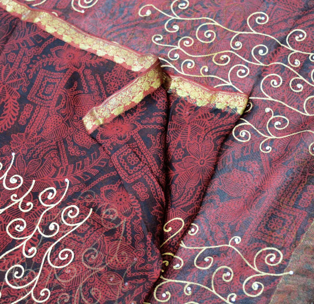 KOSTENLOSER VERSAND Frauen Vintage Rot & Schwarz Saree Reine - Etsy.de