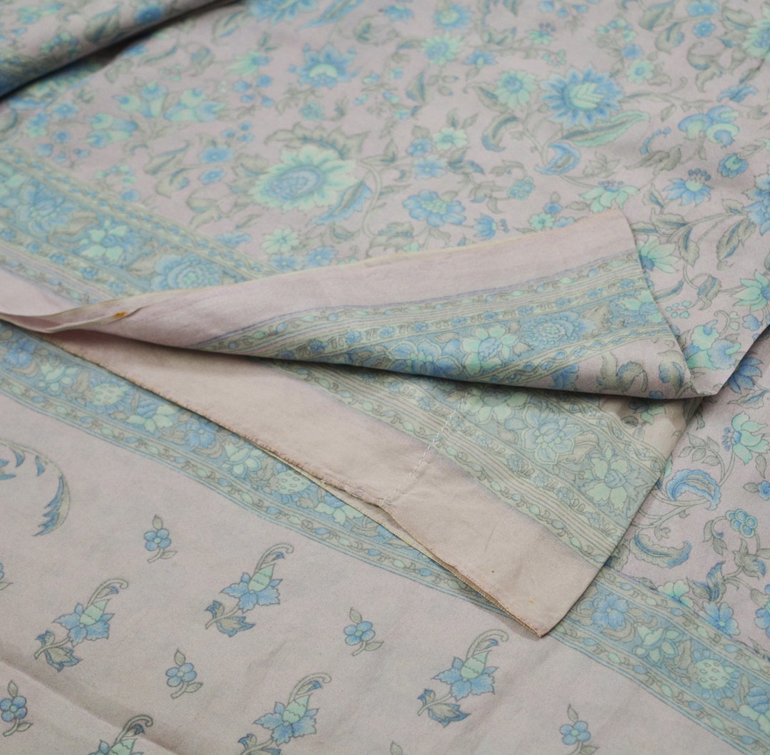 Indian Vintage Pale Pink Saree Pure Silk Printed Indian Sari Fabric ...