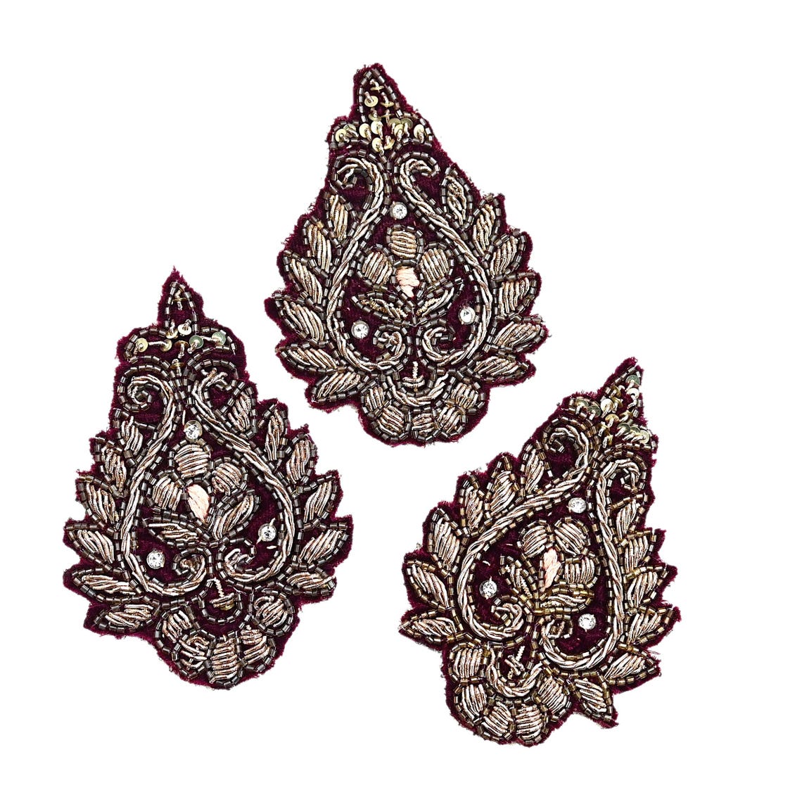 Indian Vintage Maroon Velvet Appliques – Set of 3 | Hand-embroidered ...