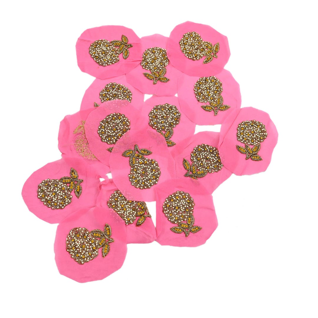 Indian Vintage Pink Pure Georgette Silk Appliques –set of 5 Hand ...
