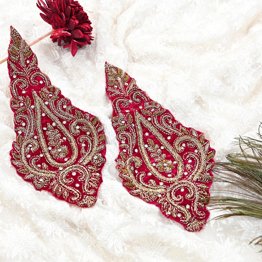 Indian Vintage Pink Velvet Appliques – Set of 2 | Hand-embroidered ...