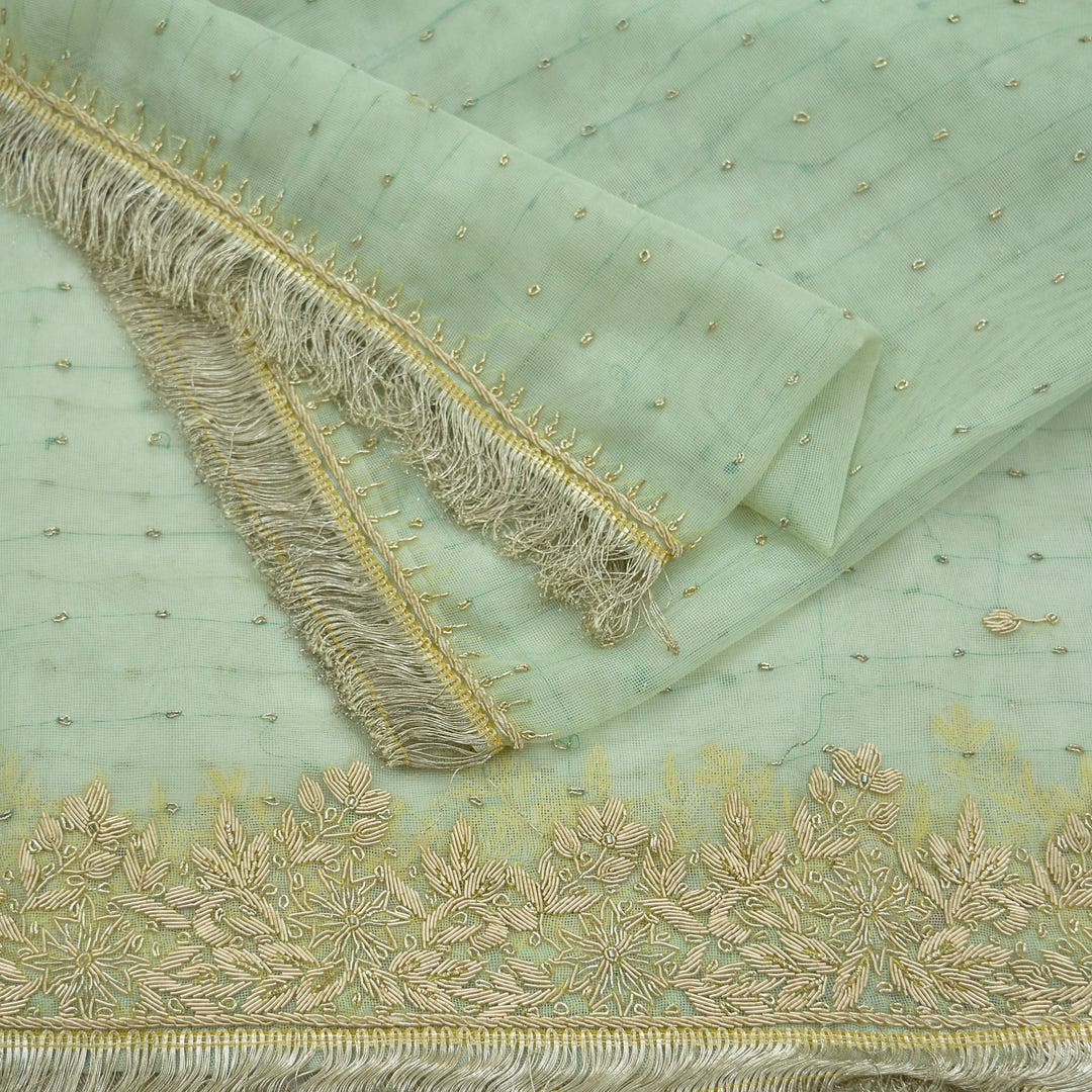 Indian Vintage Heavy Bridal Dupatta Green Net Mesh Long Stole Hand ...