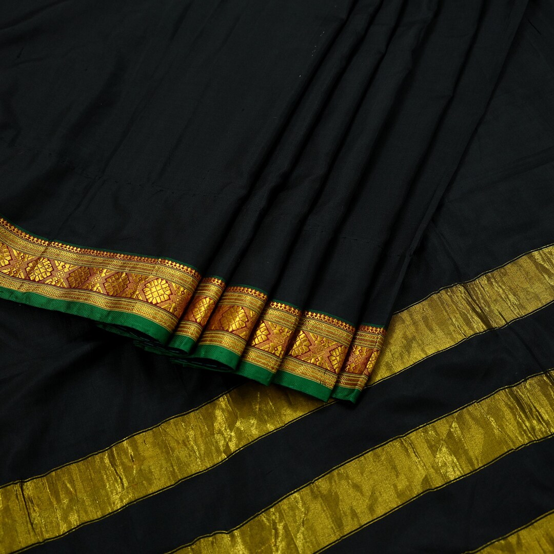 Indian Vintage Sari Black Mysore Silk Woven Sarees Craft Fabric 5yd ...