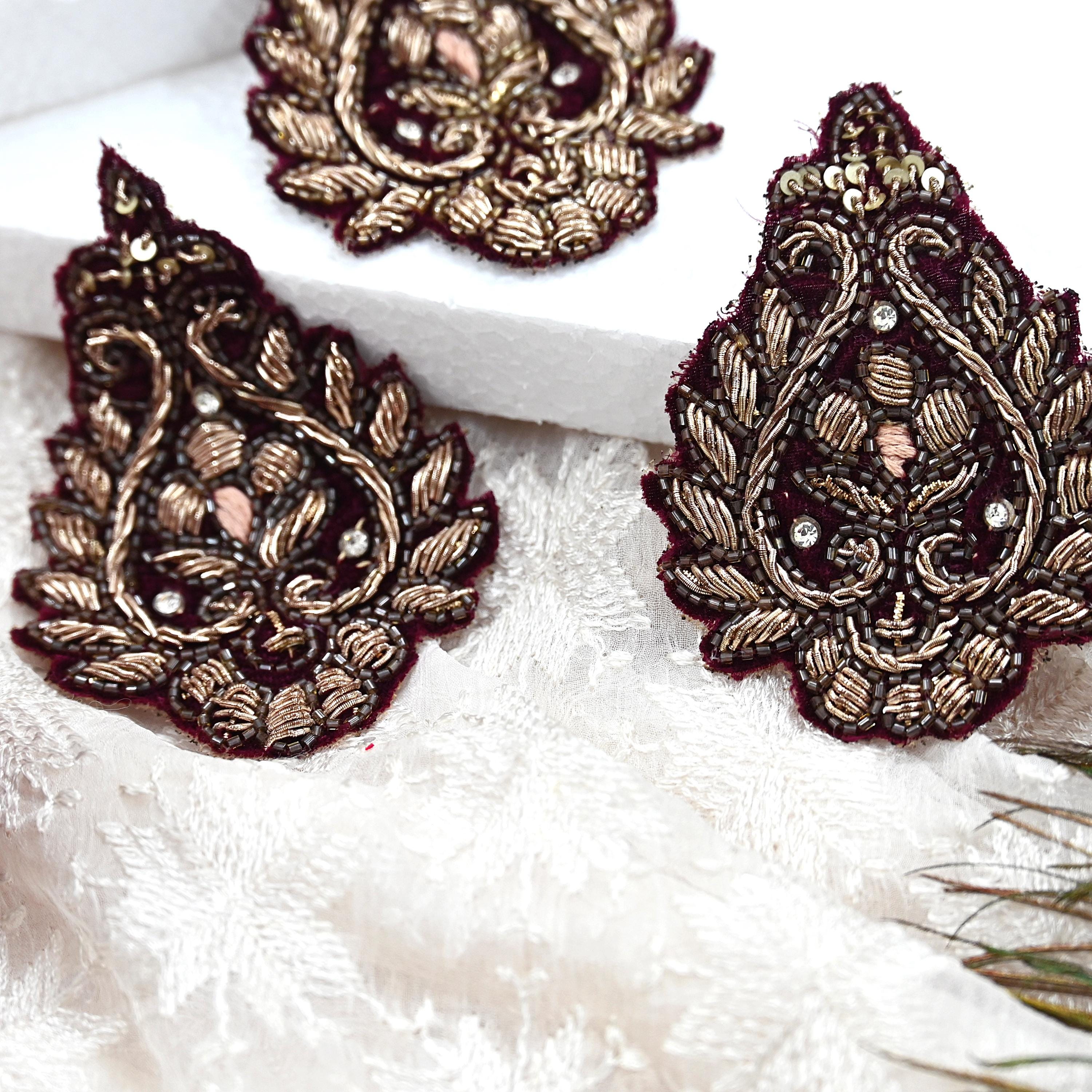 Indian Vintage Maroon Velvet Appliques – Set of 3 | Hand-embroidered ...