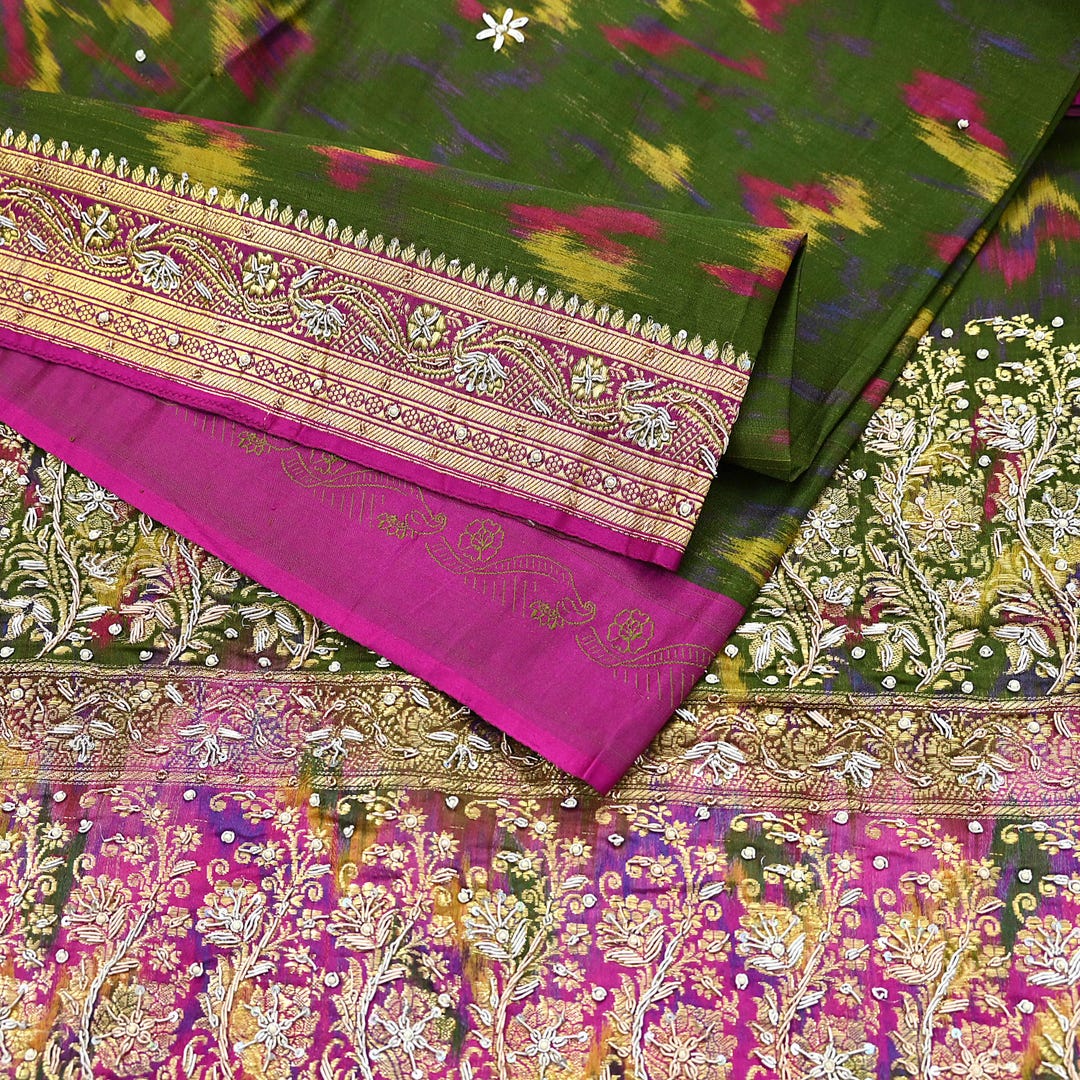 Vintage Multi Heavy Wedding Sari Pure Satin Silk Woven Banarasi Tanchoi ...