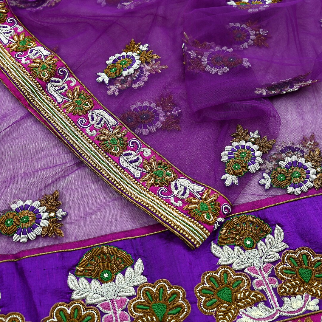 Indian Vintage Heavy Wedding Purple Net/mesh/ Velvet Hand Embroidered ...