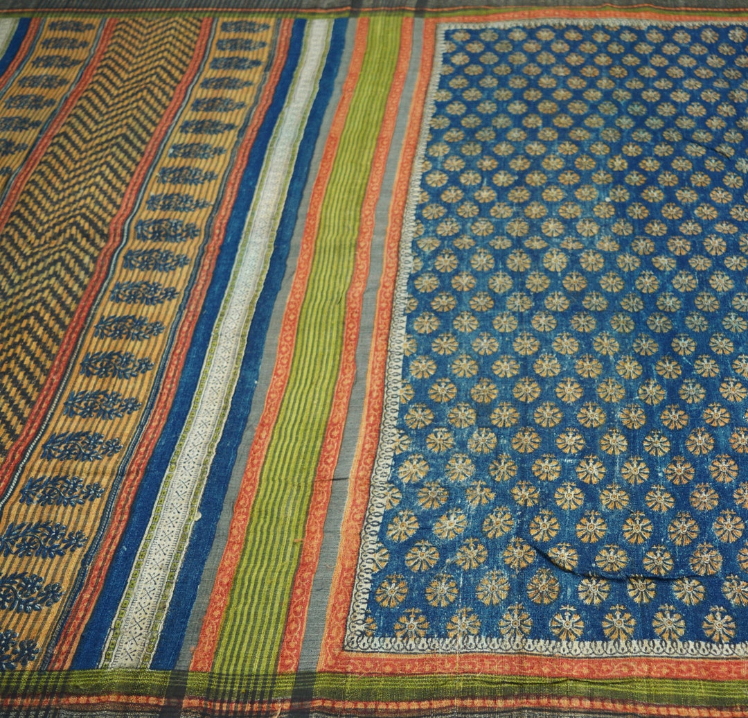 Indian Vintage Heavy Blue Saree Pure Khadi Silk Handloom Indian Sari ...