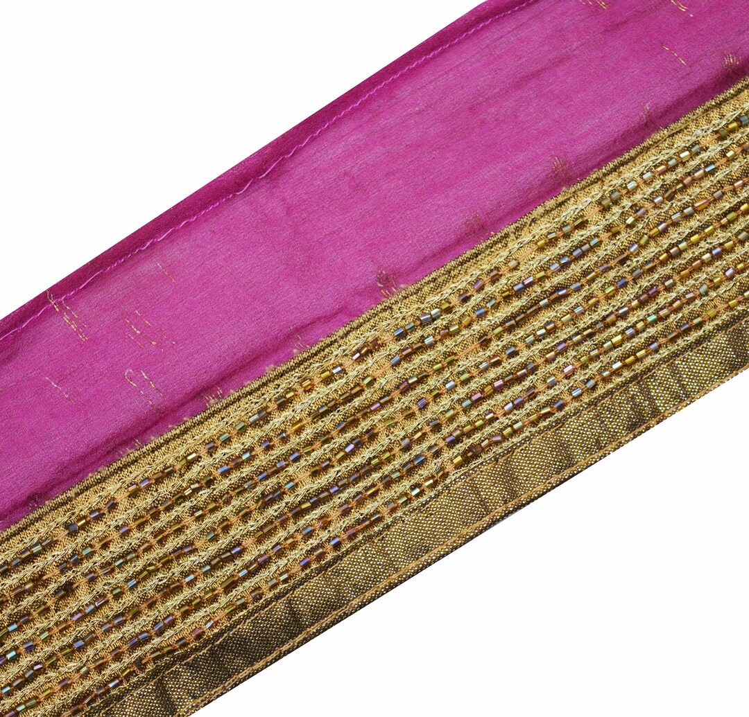 Indian Vintage Pink Sari Border Hand Embroidered Indian Craft Trim Lace ...