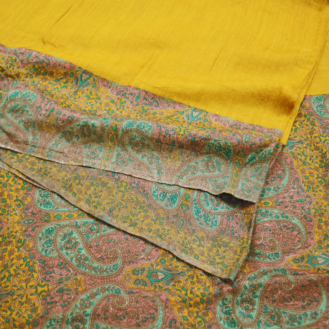 Vintage Saffron Heavy Saree Pure Woolen Woven Printed Indian Sari Soft ...