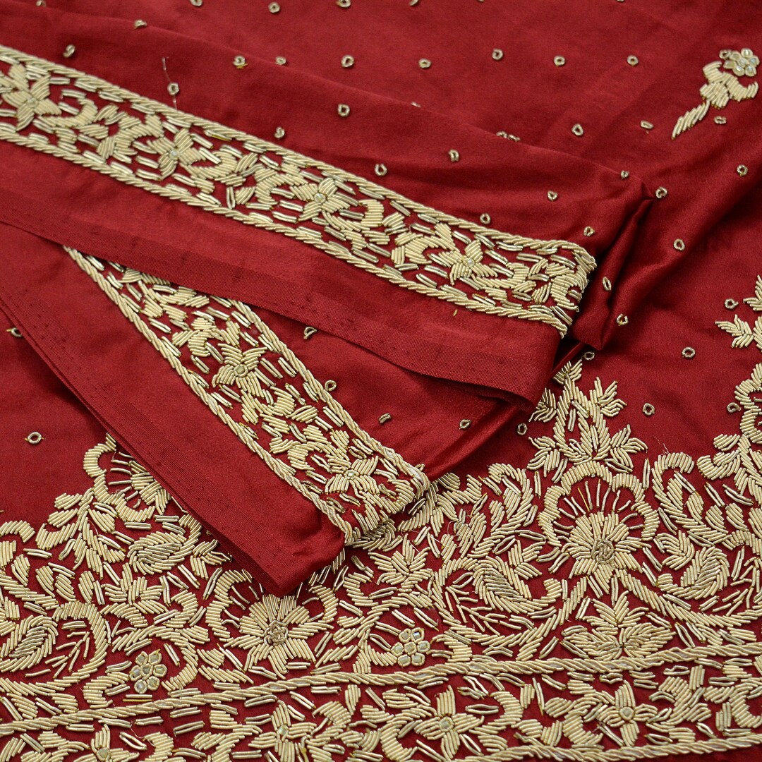 Indian Vintage Heavy Wedding Red Dupatta Pure Satin Silk Long Stole ...