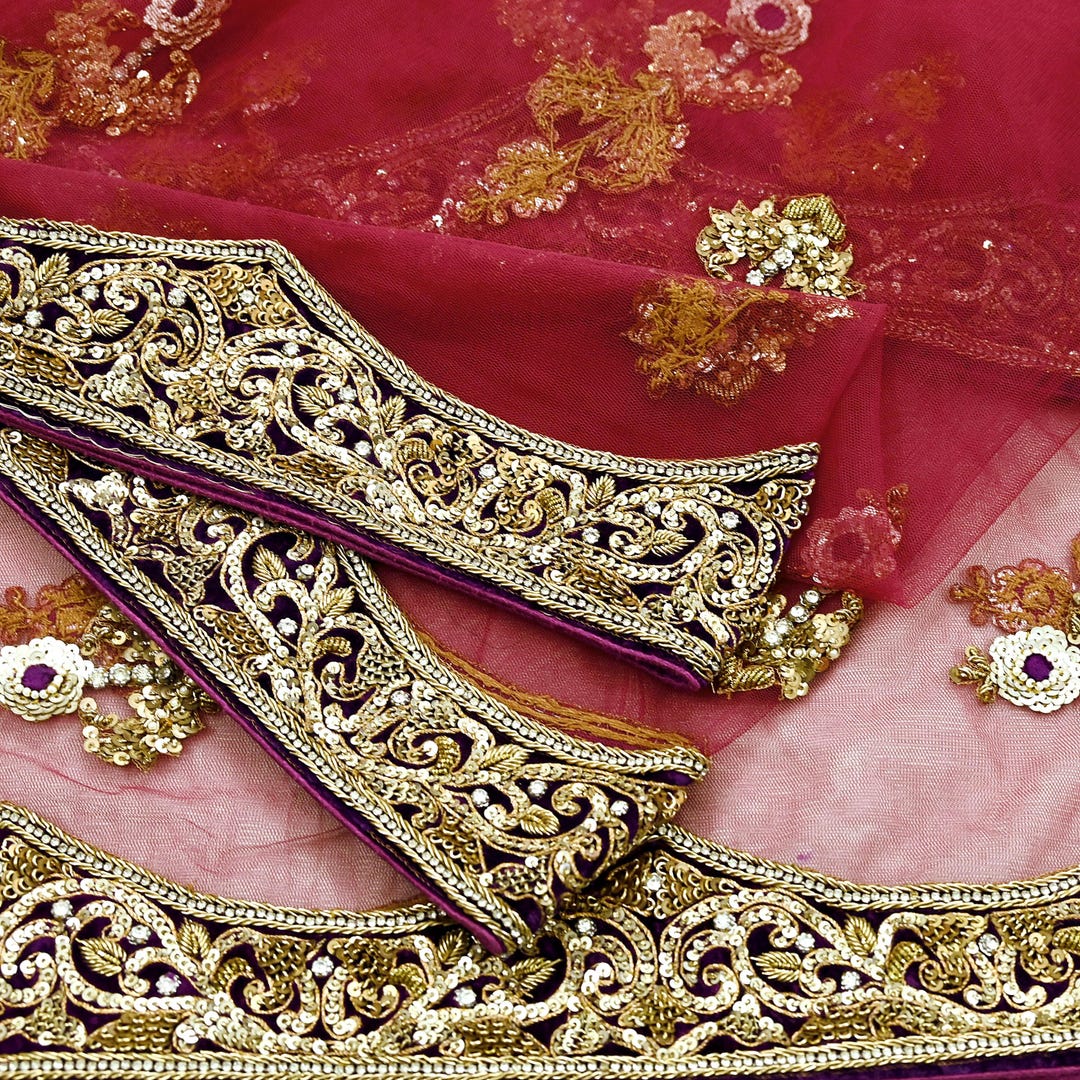 Indian Vintage Heavy Wedding Pink Net/mesh/ Velvet Hand Embroidered ...