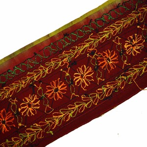 Indian Vintage Maroon Sari Border Kantha Hand Embroidered Sari Border ...