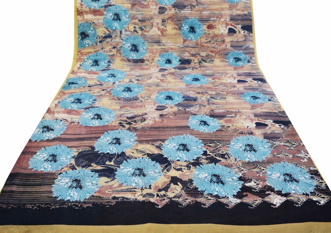 Vintage Beige & Brown Saree 100% Pure Georgette Silk Printed Sari ...