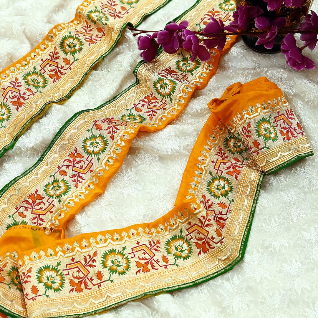 Indian Vintage Saffron Sari Border Woven Banarasi 1yd Trim Craft Sewing ...
