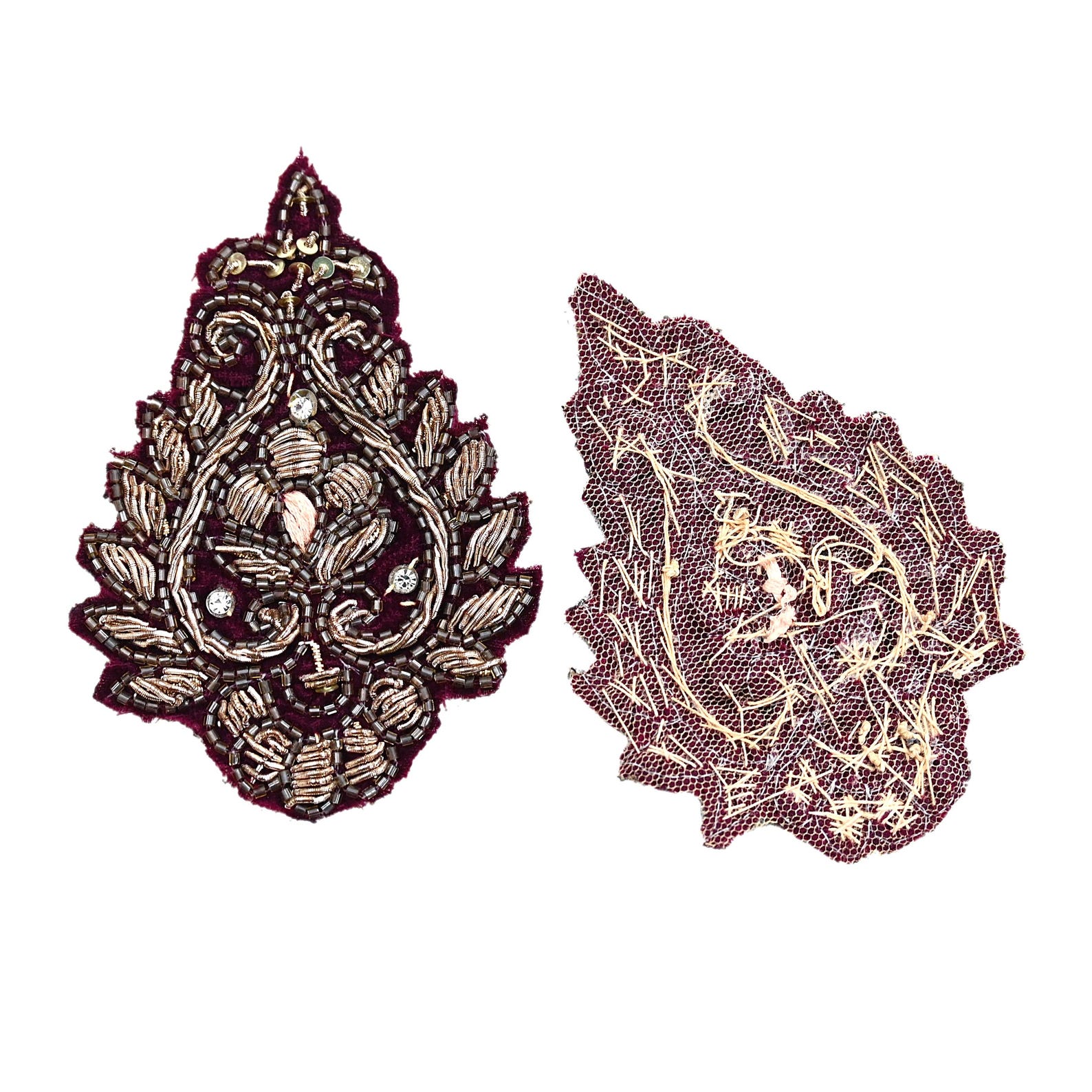 Indian Vintage Maroon Velvet Appliques – Set of 3 | Hand-embroidered ...
