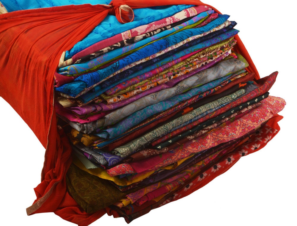 Vintage Recycled Fabric Pure Silk Sari Fabric Craft Sarees | Etsy