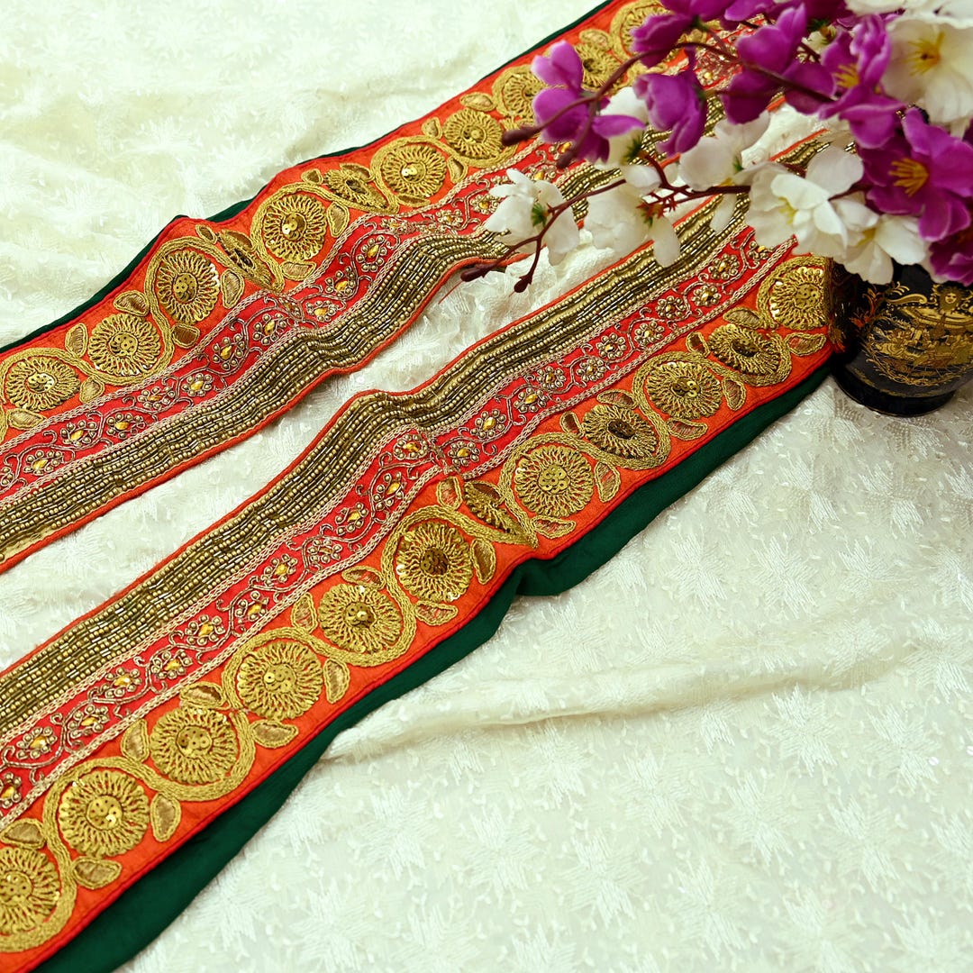 Indian Vintage Sari Border Hand Embroidered Craft Trim 1yd Lace Sewing ...