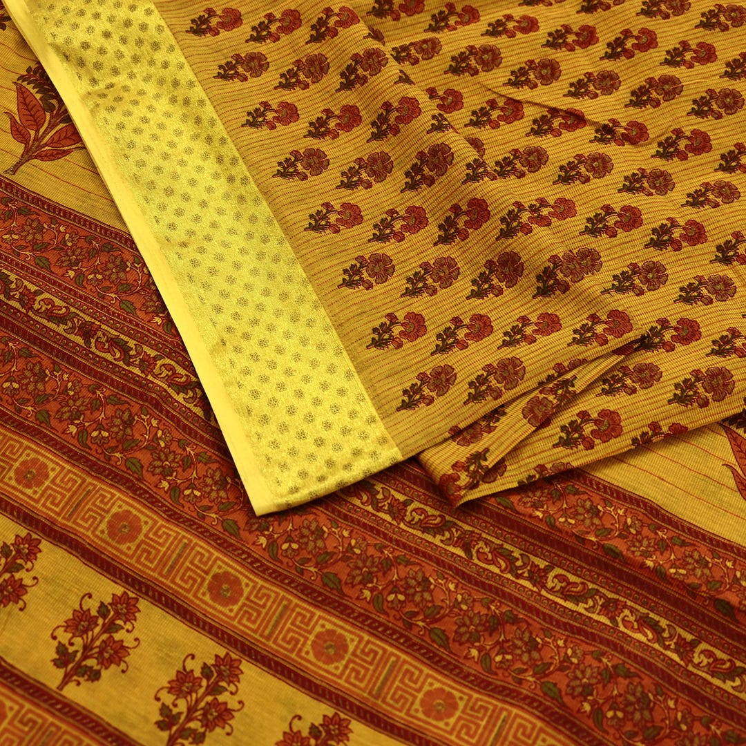 Indian Vintage Saffron Saree Blend Cotton Printed Sari Craft Fabric 5yd ...