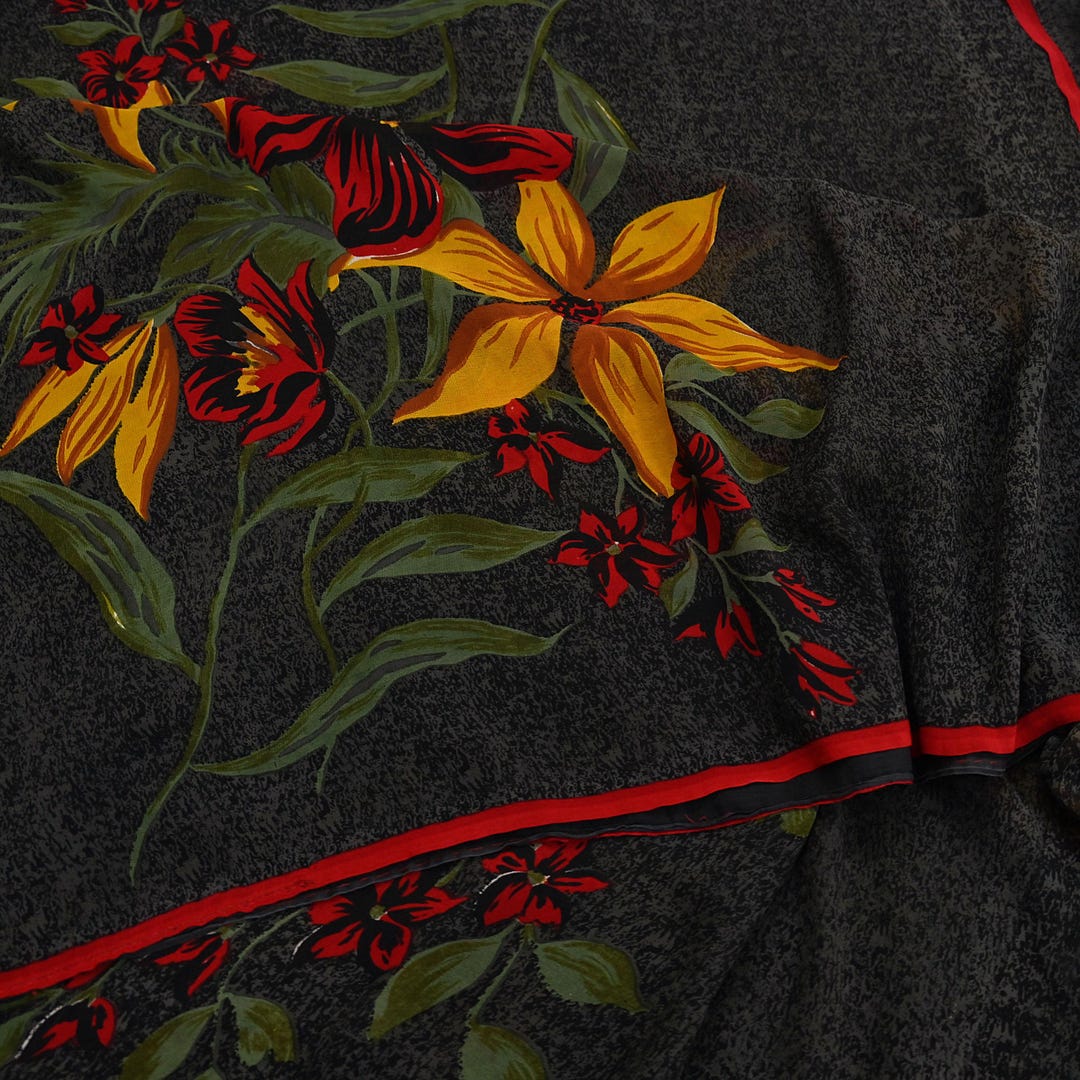 Indian Vintage Saree 100% Pure Georgette Silk Printed Sari Sewing 5yd ...