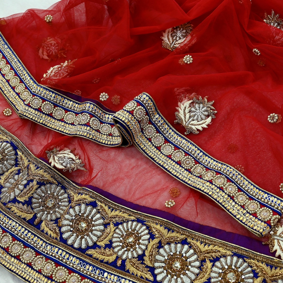 Indian Vintage Heavy Wedding Red Net/mesh/velvet Hand Embroidered ...