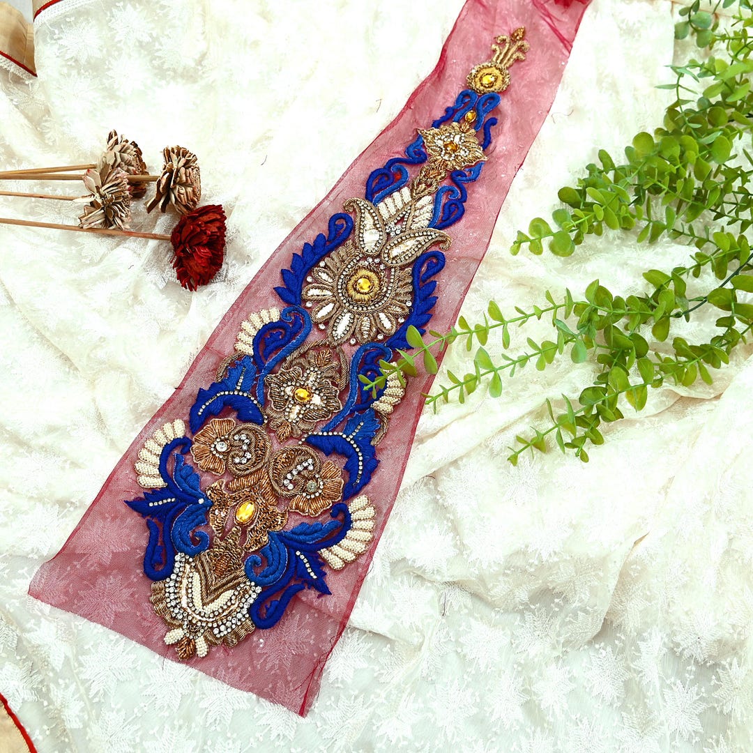 Indian Vintage Pink Net Hand-embroidered Appliques – Set of 1, Zardozi ...