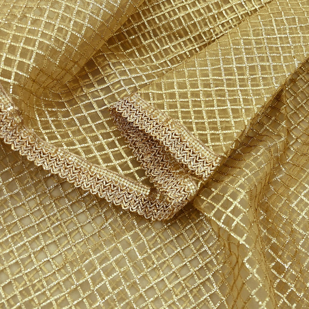 Indian Vintage Heavy Golden Dupatta Net Mesh Long Stole Hand ...