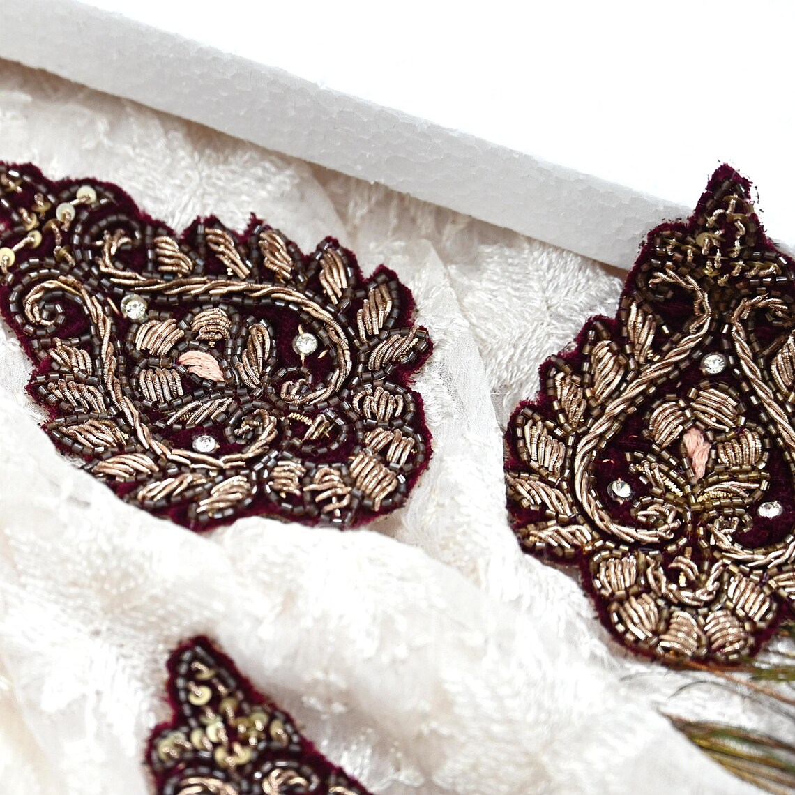 Indian Vintage Maroon Velvet Appliques – Set of 3 | Hand-embroidered ...