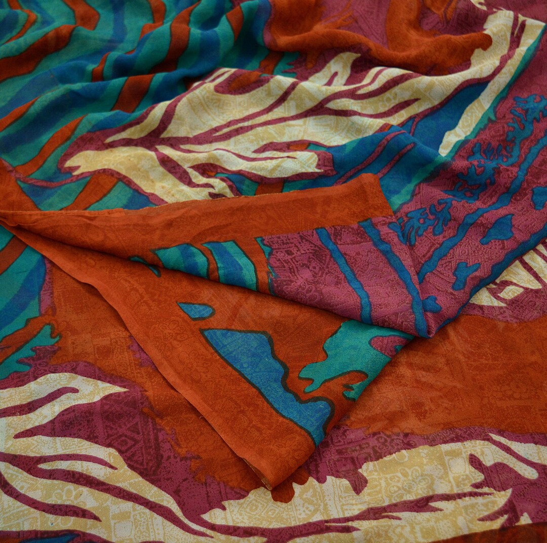 Indian Vintage Multi Saree 100% Pure Georgette Silk Printed Sari Sewing ...