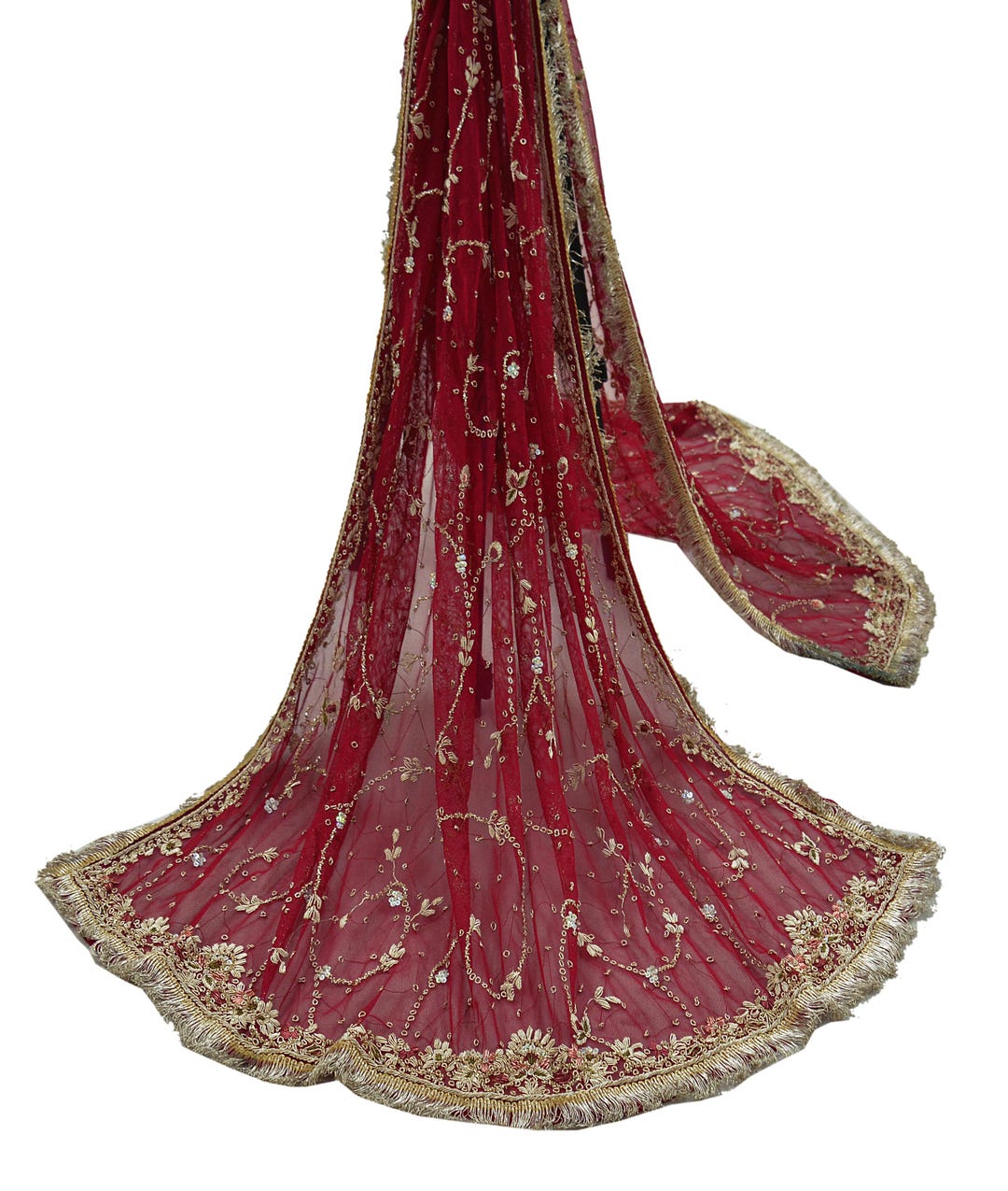 Indian Vintage Heavy Pink Dupatta Net Mesh Long Stole Hand Embroidered ...