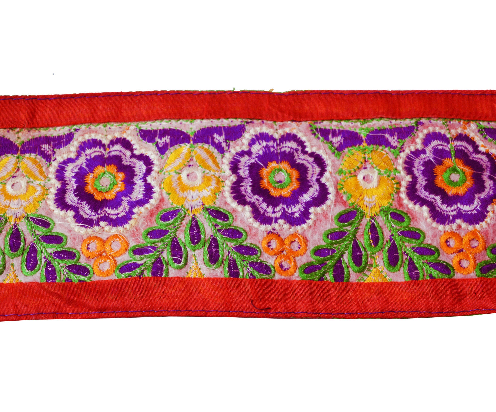 Indian Vintage Red Sari Border Embroidered Indian Craft Trim Lace ...