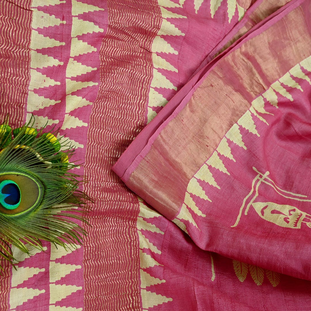 Indian Vintage Pink Saree Pure Khadi Silk Handloom Woven Zari Sari ...