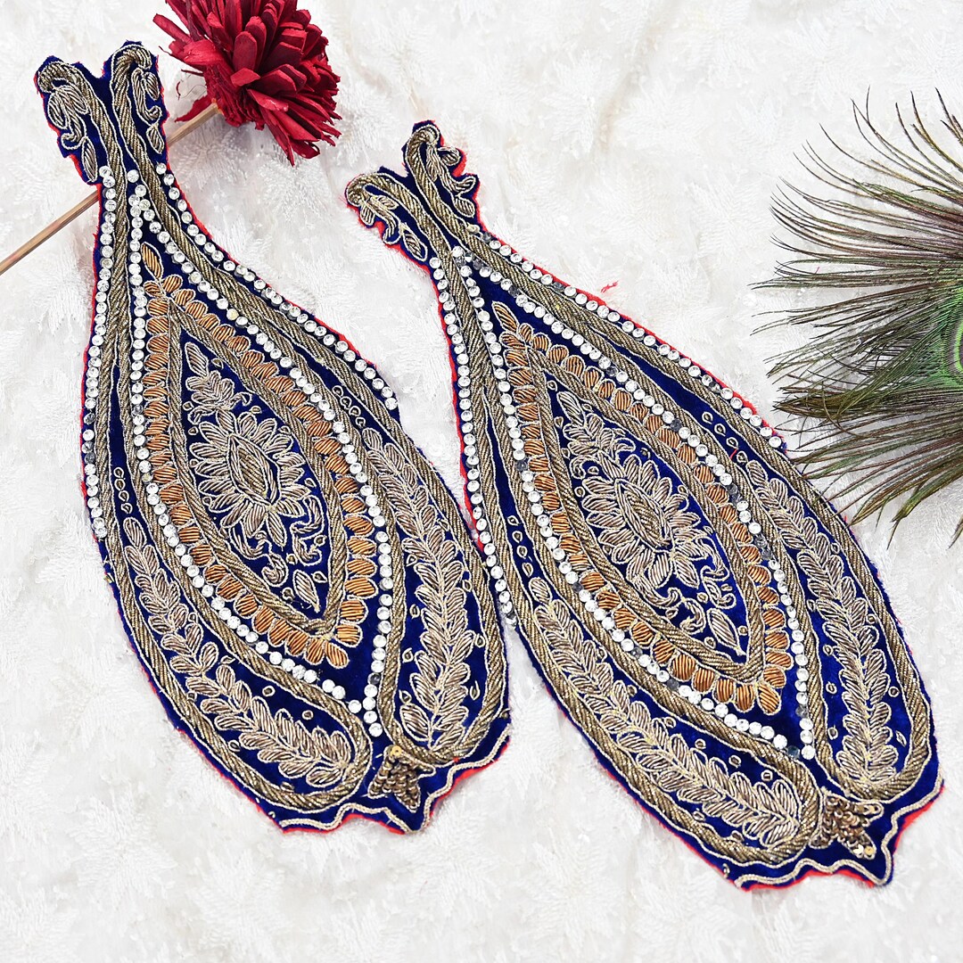 Indian Vintage Blue Velvet Appliques – Set of 2 | Hand-embroidered ...