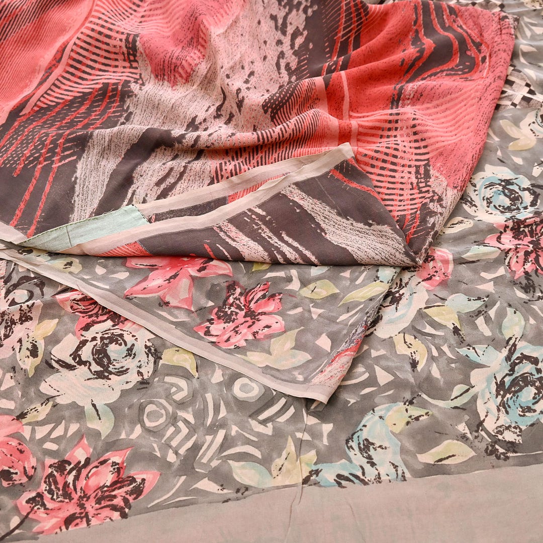 Indian Women Vintage Multi Sarees 100% Pure Georgette Silk Printed Sari ...