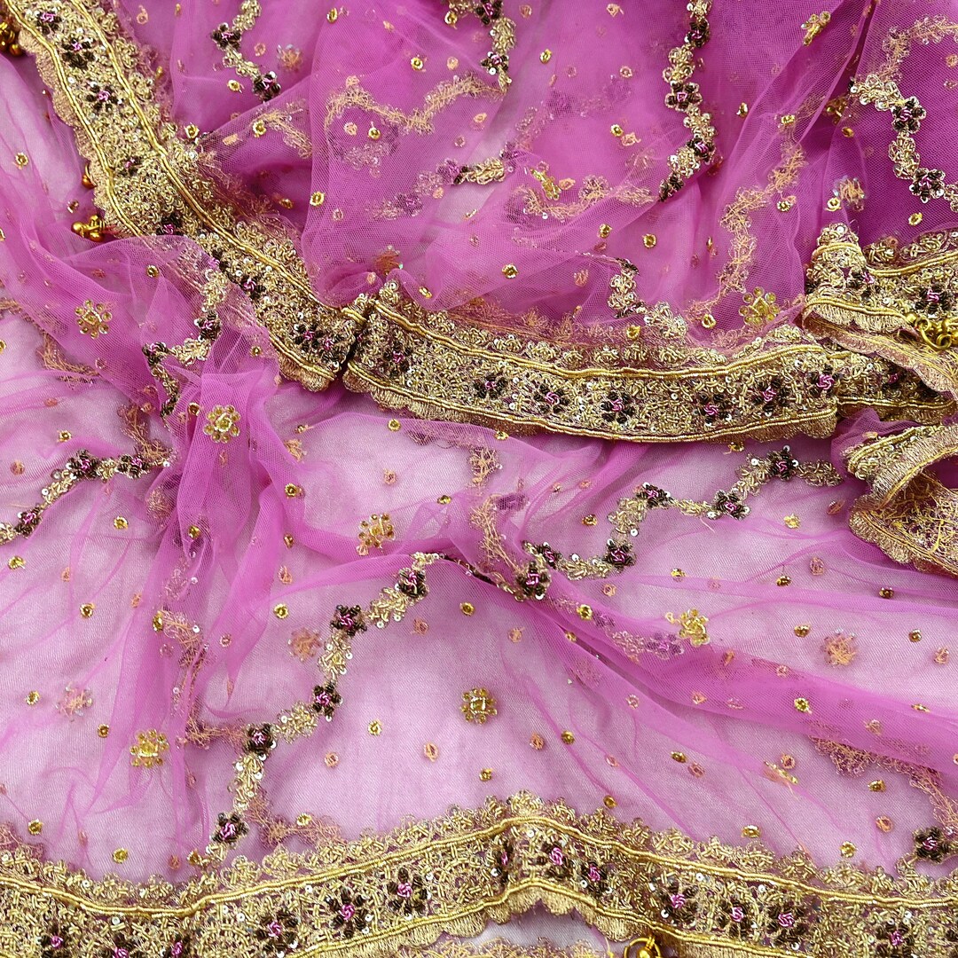 Indian Vintage Heavy Bridal Dupatta Purple Net Mesh Long Stole Hand ...