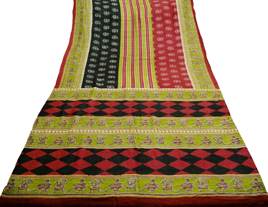 Indian Vintage Heavy Saree Pure Khadi Silk Handloom Indian Sari Craft ...