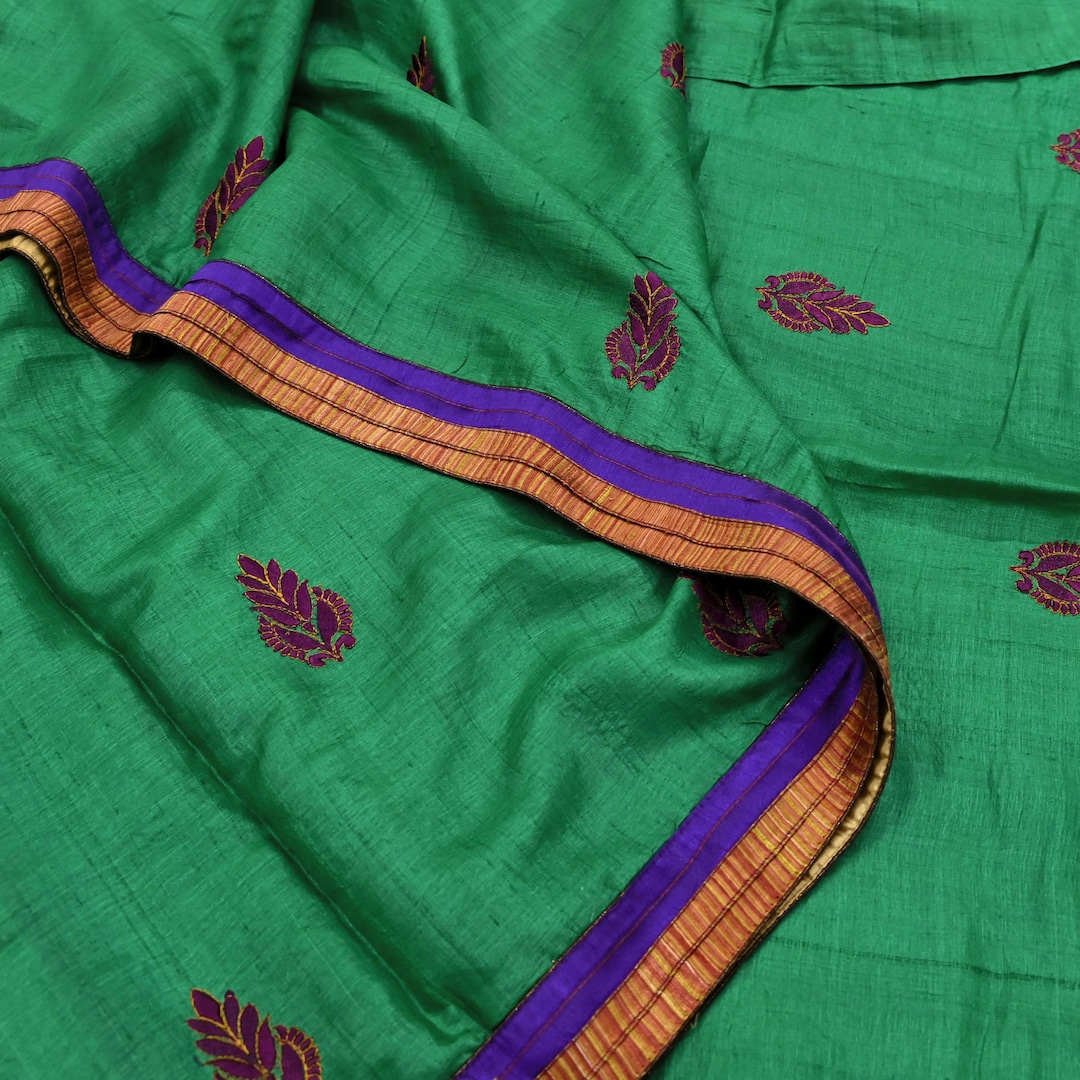 Indian Vintage Green Saree Pure Khadi Silk Handloom Hand Beaded Sari ...
