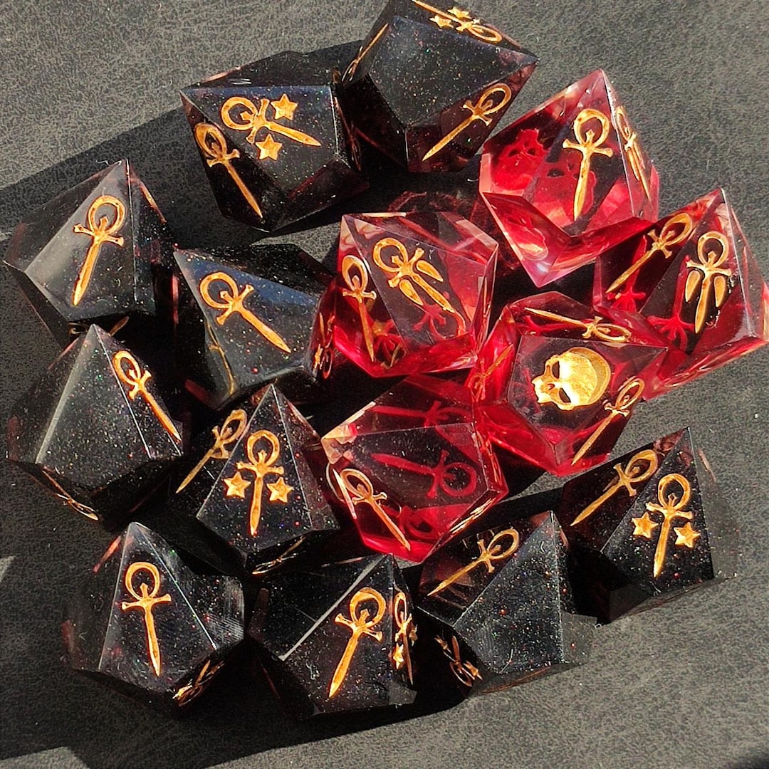 Vampire the Masquerade Dice Set - Blood Red Skull & Ankh D10s for VTM ...