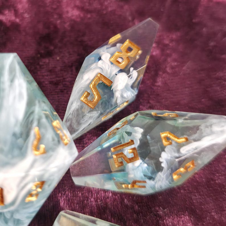 The Sunken Crypt 7-piece Coffin Dice Set - Turquoise Smoke - Handmade ...