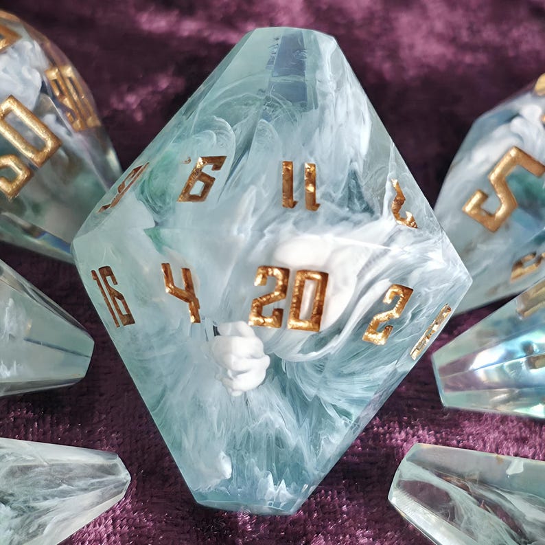 The Sunken Crypt 7-piece Coffin Dice Set - Turquoise Smoke - Handmade ...