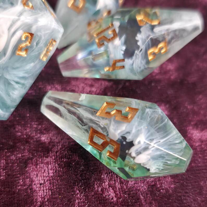 The Sunken Crypt 7-piece Coffin Dice Set - Turquoise Smoke - Handmade ...