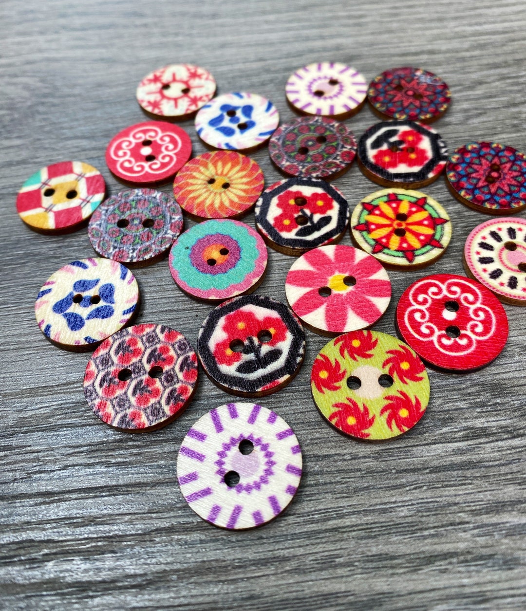 Wooden Buttons 10/20/30 Bohemian Boho Retro Style Buttons 20mm Crafting ...
