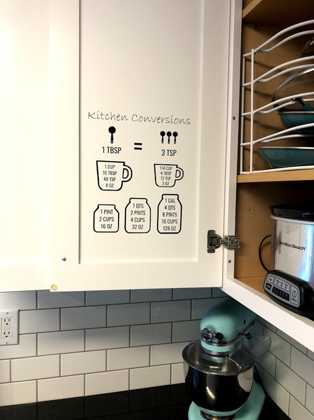 Kitchen Measurement Decal, Baking Conversion Chart, Cabinet Decal for ...