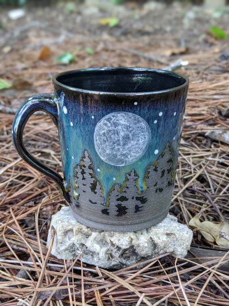 Full Moon Night Sky Pottery Mug // Camping Forest Galaxy Sky | Etsy